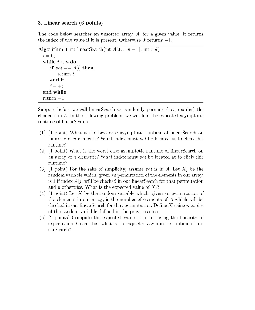 Solved 3. Linear search (6 points) The code below searches | Chegg.com