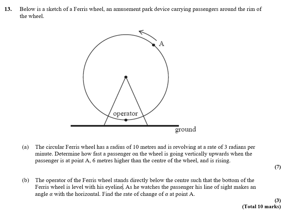 Solved 13. Below is a sketch of a Ferris wheel, an amusement | Chegg.com