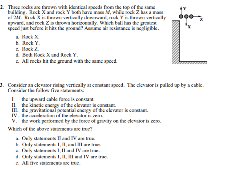Solved 2. Three rocks are thrown with identical speeds from | Chegg.com