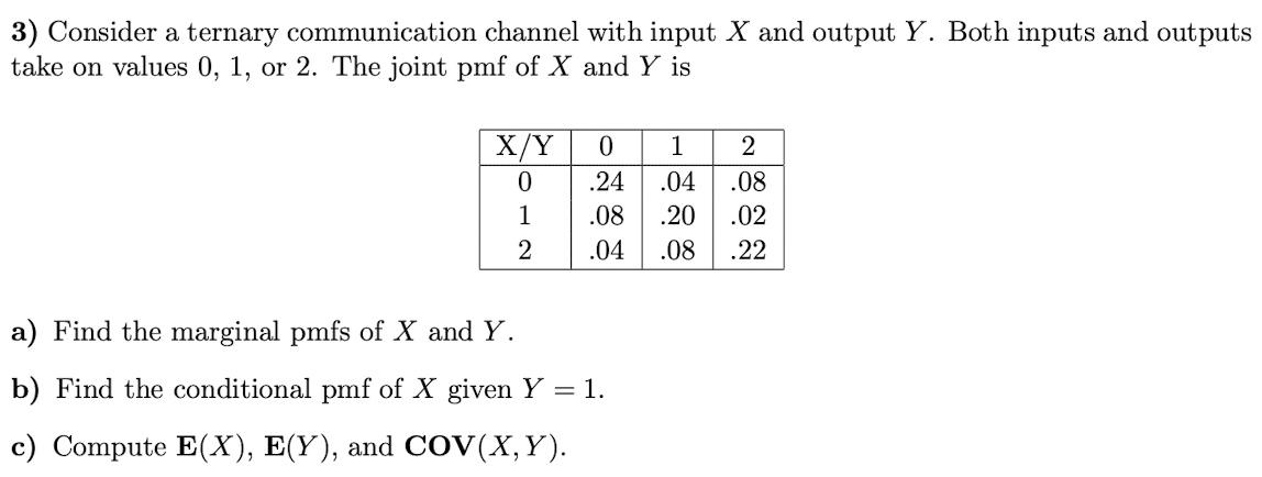 Solved 3) Consider a ternary communication channel with | Chegg.com