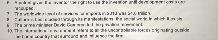 Solved 6. A patent gives the inventor the right to use the | Chegg.com