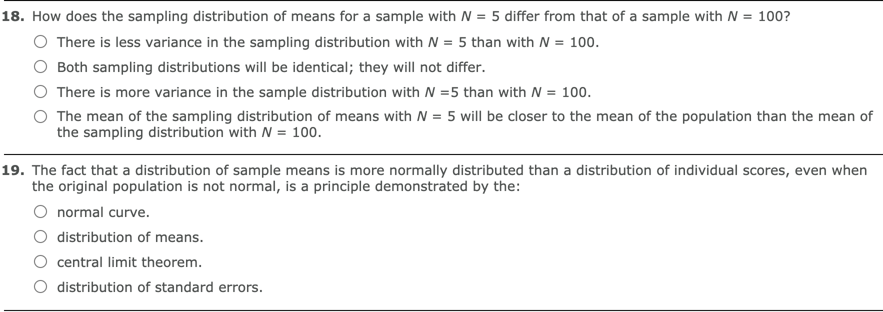 Solved = 18. How does the sampling distribution of means for | Chegg.com