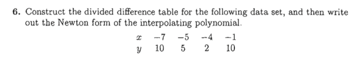 Solved 6. Construct the divided difference table for the | Chegg.com