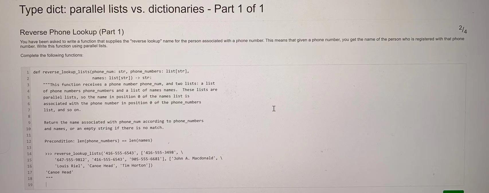Solved Type dict: parallel lists vs. dictionaries - Part 1 | Chegg.com