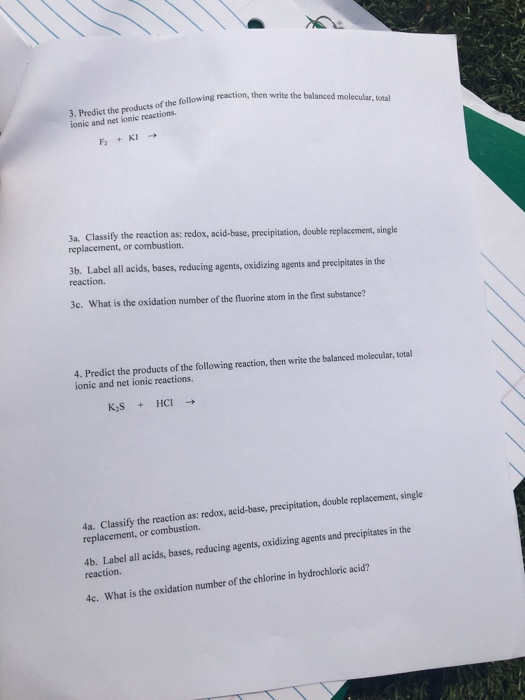 Solved Net lonie Reactions Balance the following equations. | Chegg.com
