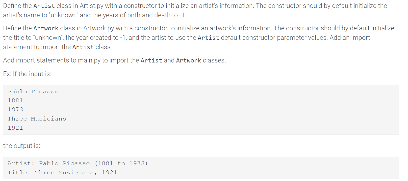 Solved Define the Artist class in Artist.py with a | Chegg.com