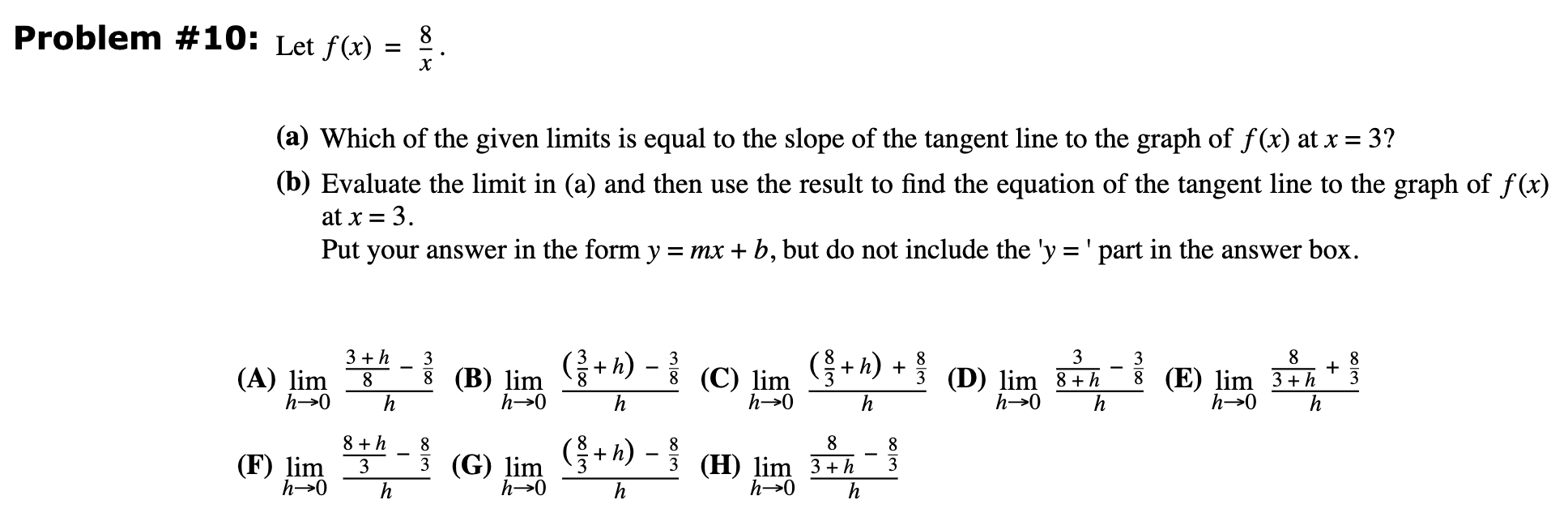 Solved Problem #10: Let f(x)=8x.(a) ﻿Which of ﻿the given | Chegg.com