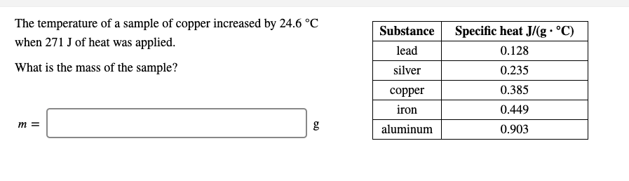 Solved The temperature of a sample of copper increased by | Chegg.com