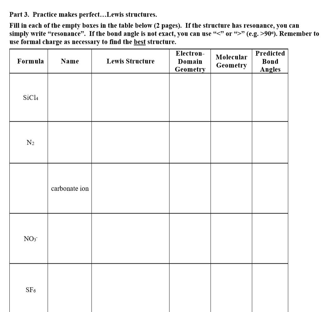 Solved Part 3. Practice makes perfect...Lewis structures. | Chegg.com