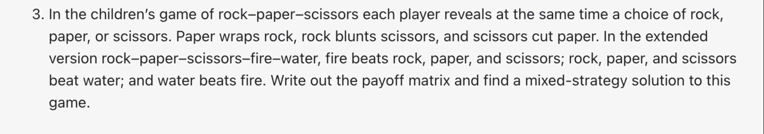 Solved 3. ﻿In the children's game of rock-paper-scissors | Chegg.com