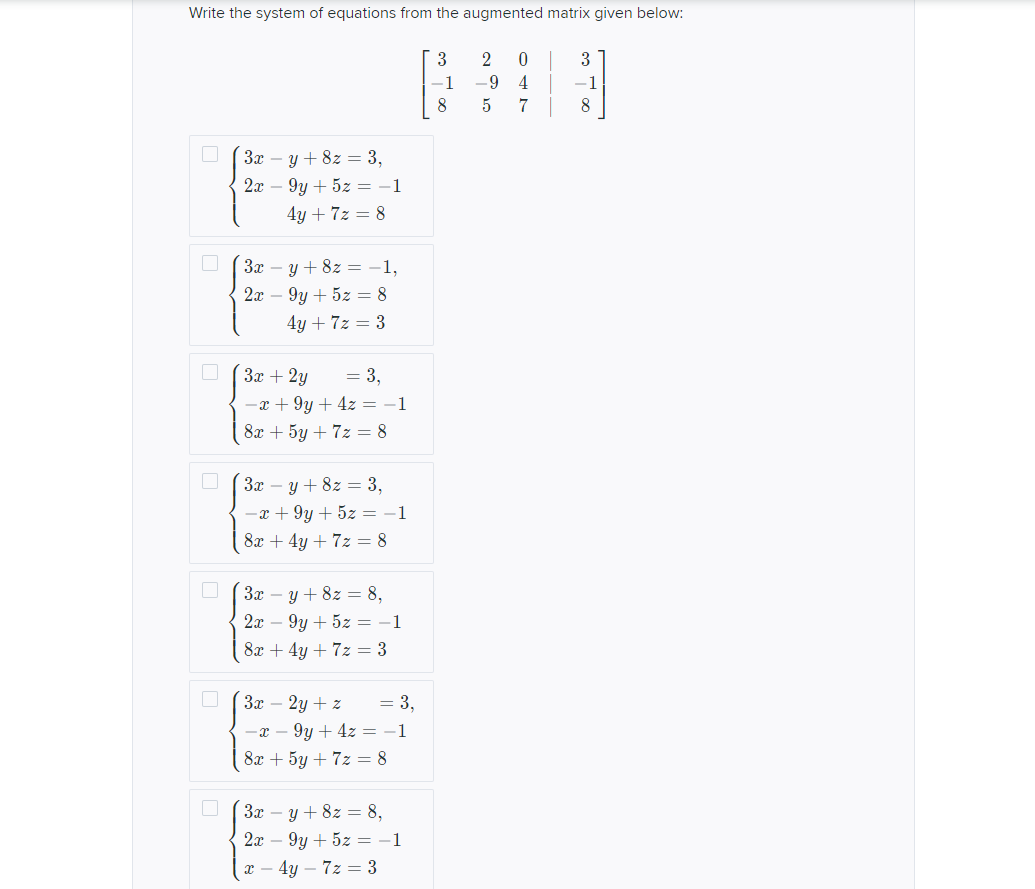 Solved Write the system of equations from the augmented | Chegg.com