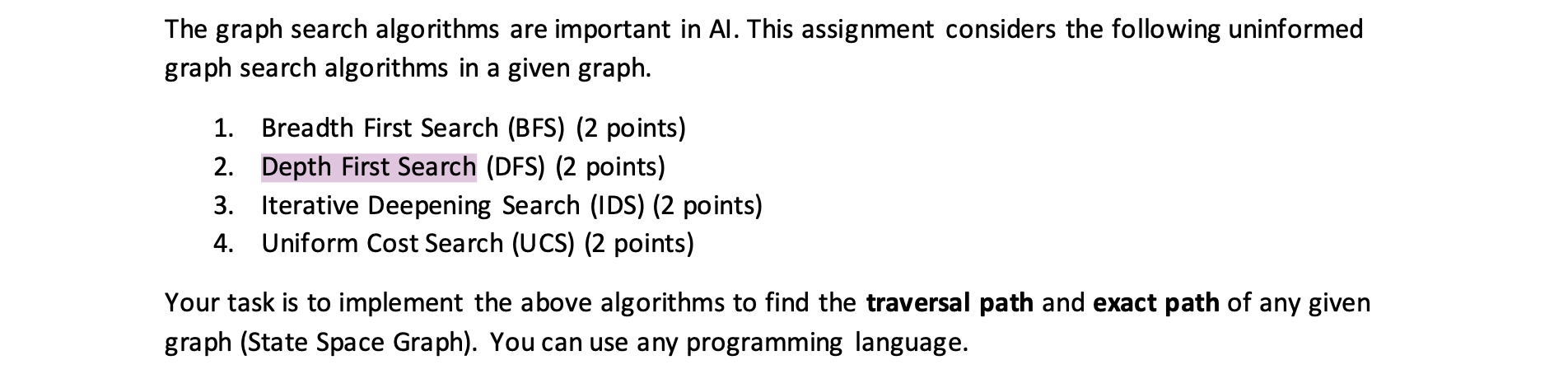 The graph search algorithms are important in Al. This | Chegg.com