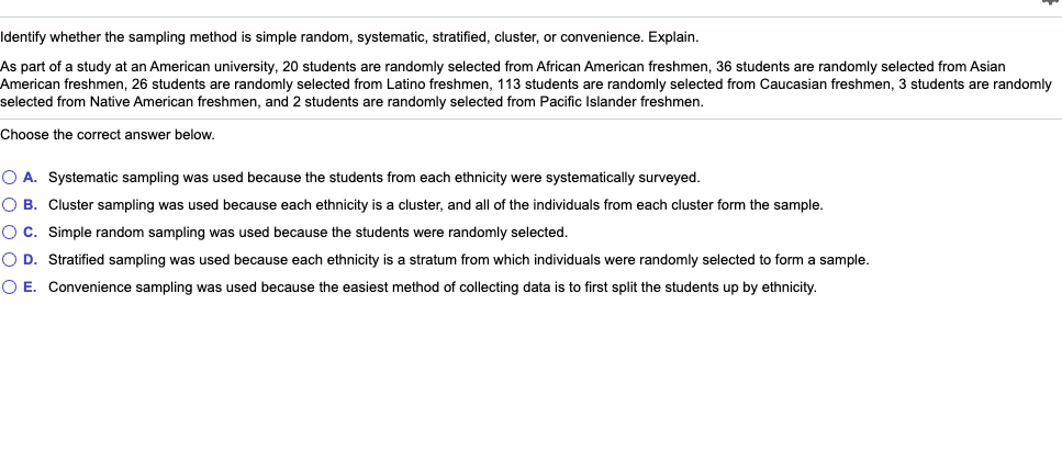 Solved Identify whether the sampling method is simple | Chegg.com