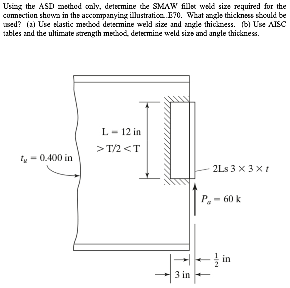 Solved Using the ASD method only, determine the SMAW fillet | Chegg.com