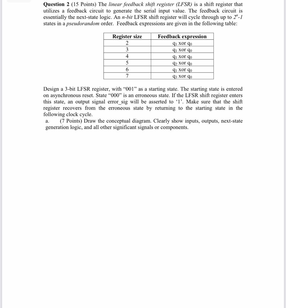 Solved Question 2 (15 Points) The linear feedback shift | Chegg.com