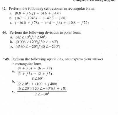 Solved 42. Perform the following subtractions in rectangular | Chegg.com