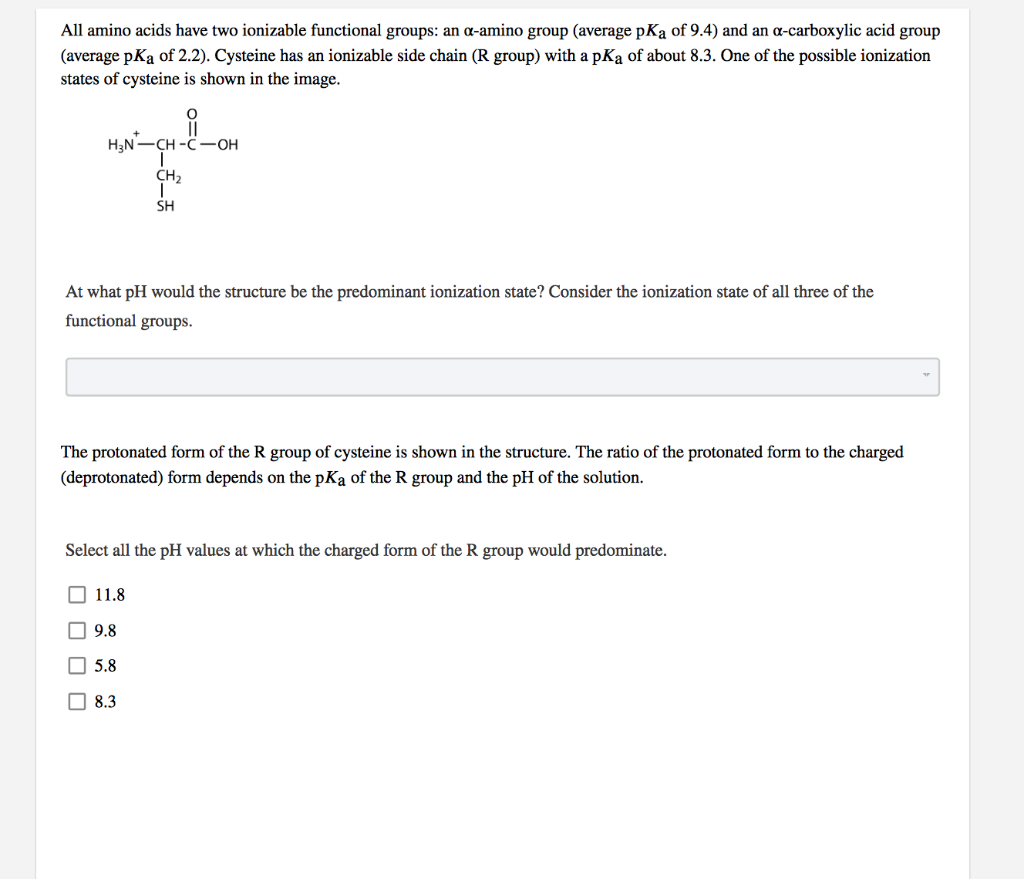 Solved All amino acids have two ionizable functional groups: | Chegg.com