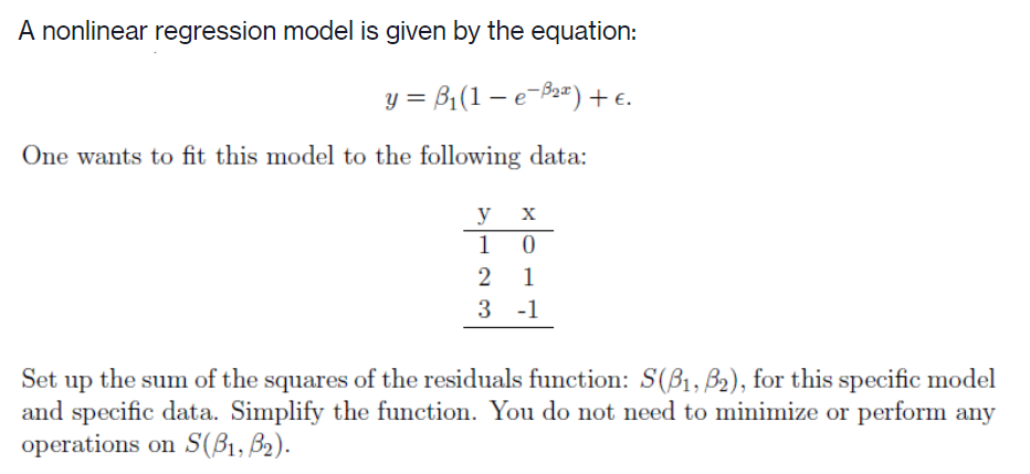 Solved A nonlinear regression model is given by the | Chegg.com