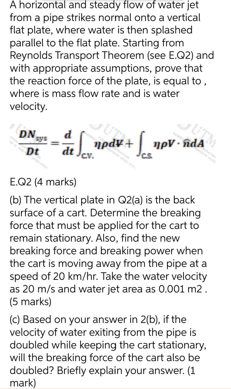 Solved A horizontal and steady flow of water jet from a pipe | Chegg.com
