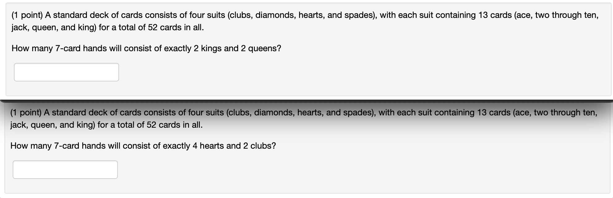 Solved (1 point) A standard deck of cards consists of four | Chegg.com