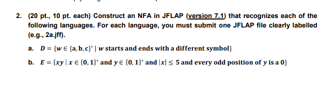 2. (20 pt., 10 pt. each) Construct an NFA in JFLAP | Chegg.com