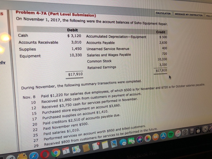 Solved Problem 4-7A (Part Level Submission On November 1, | Chegg.com