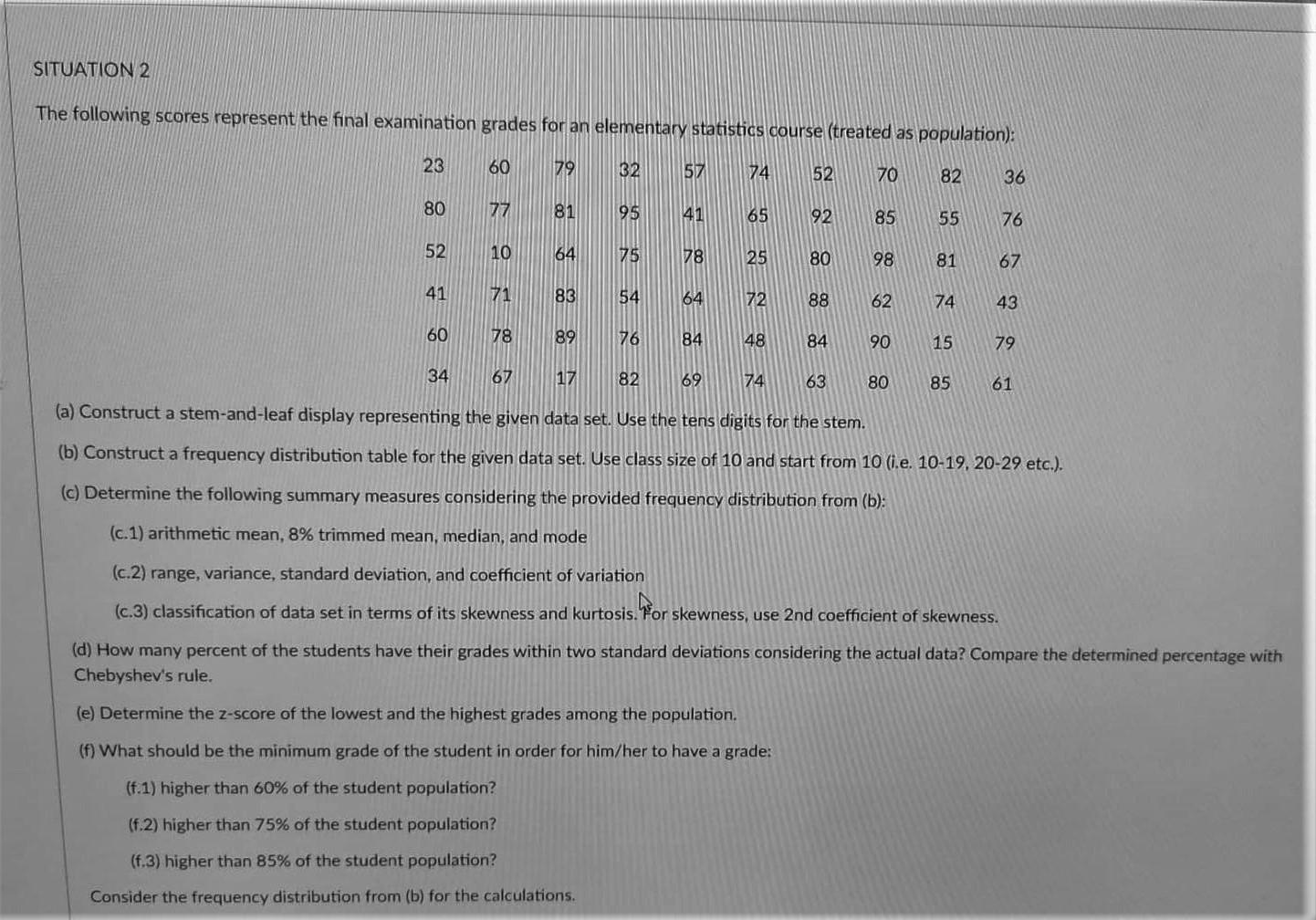 Solved SITUATION 2 The Following Scores Represent The Final Chegg
