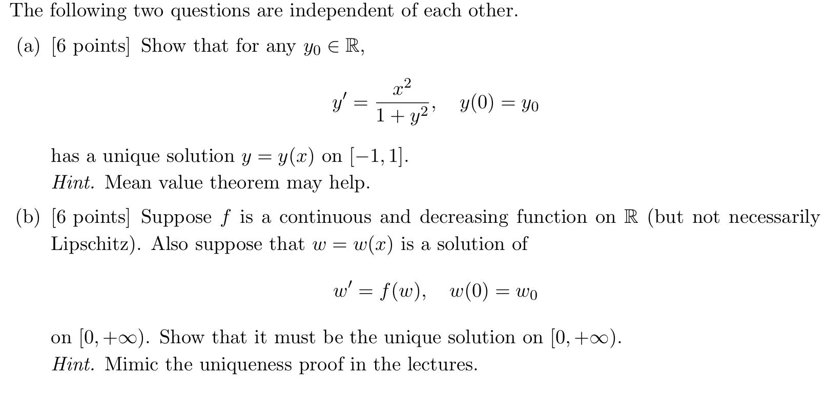 Solved The following two questions are independent of each | Chegg.com