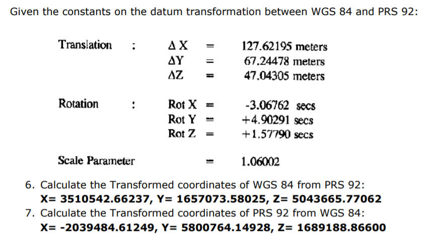 Solved Given the constants on the datum transformation | Chegg.com