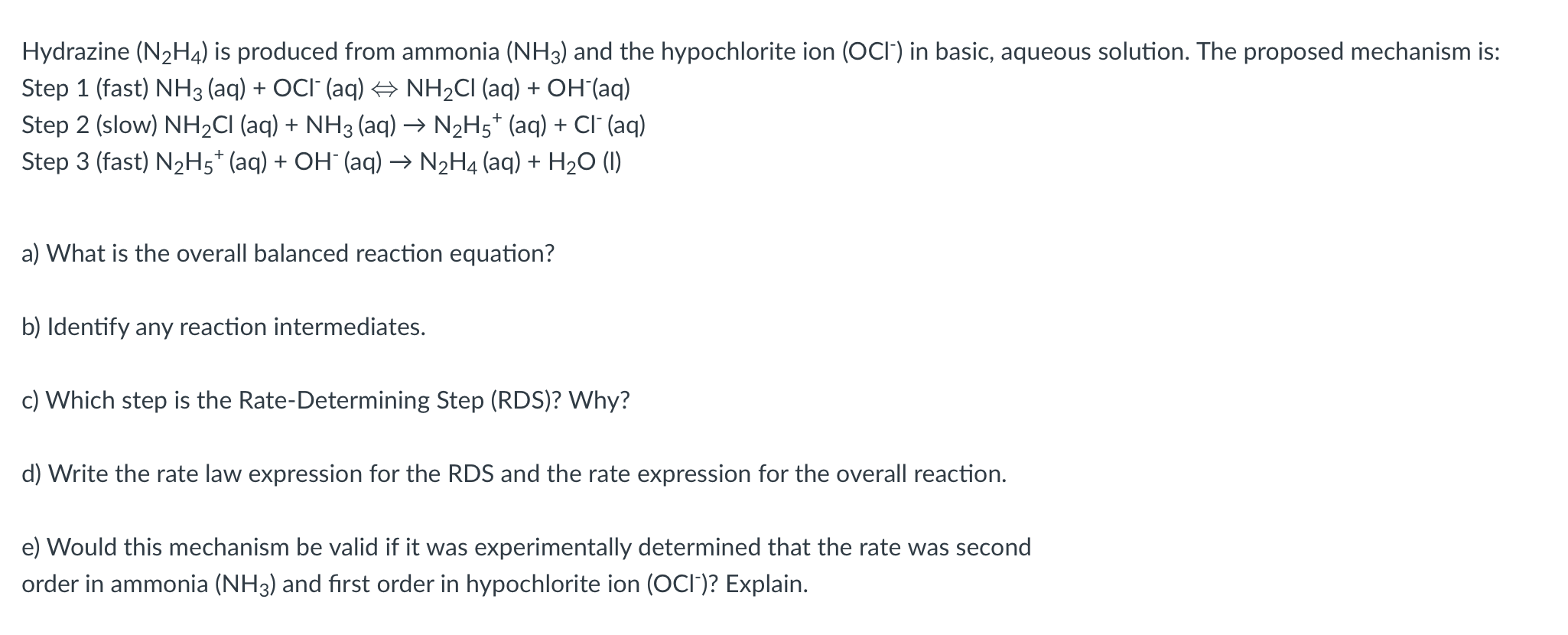 Solved Hydrazine (N2H4) is produced from ammonia (NH3) and | Chegg.com