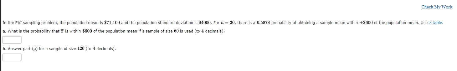 Solved Check My Work In the EAI sampling problem, the | Chegg.com
