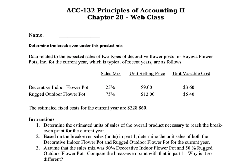 Solved ACC-132 Principles of Accounting II Chapter 20 - Web | Chegg.com