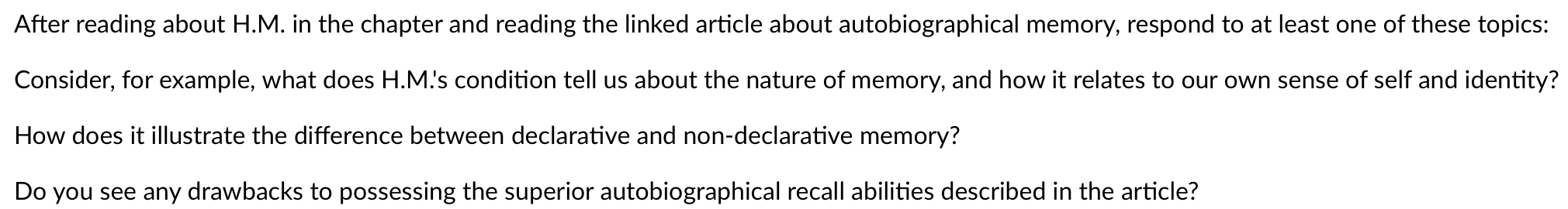 Solved After reading about H.M. in the chapter and reading | Chegg.com