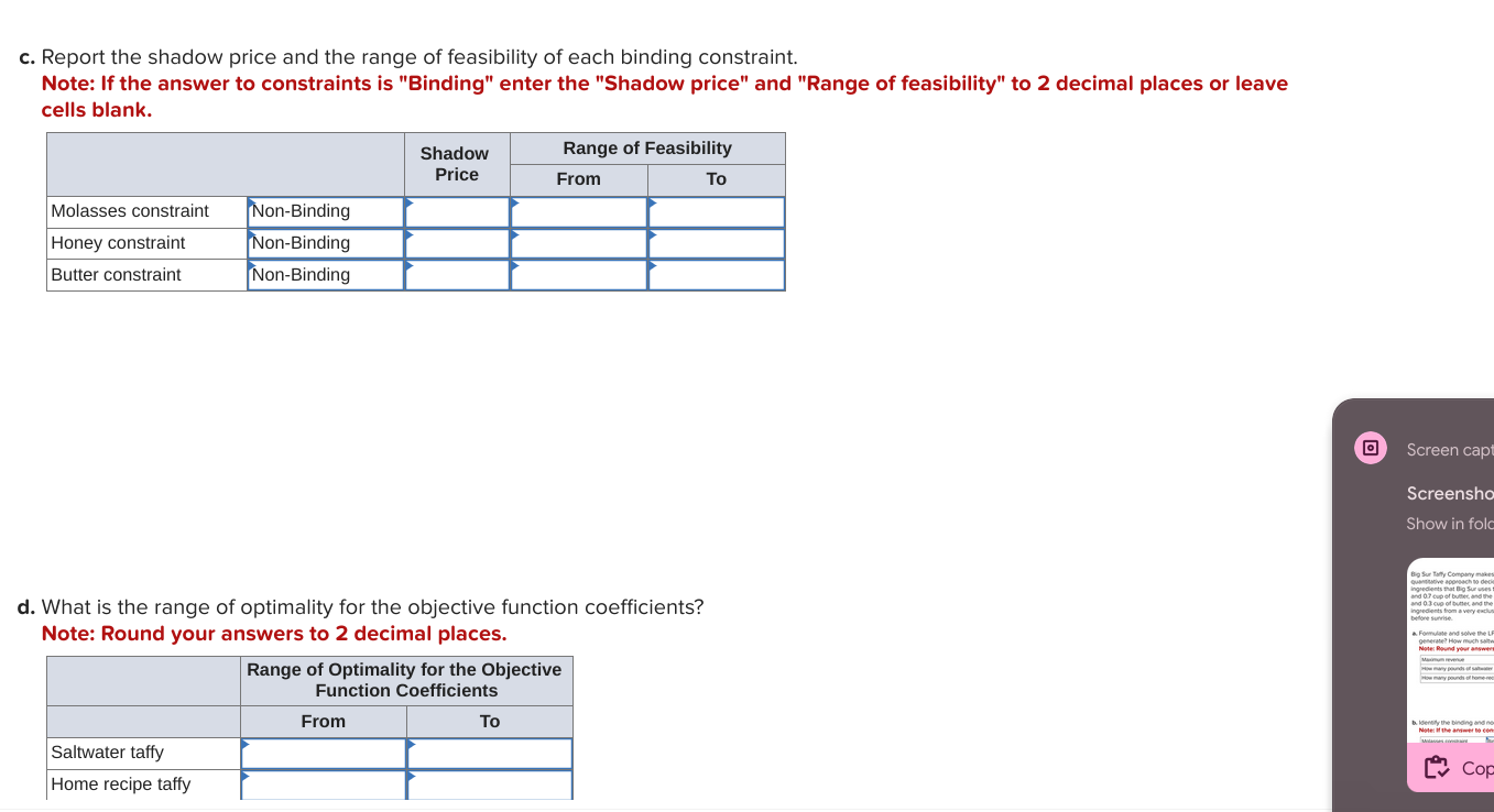Solved d. What is the range of optimality for the objective | Chegg.com