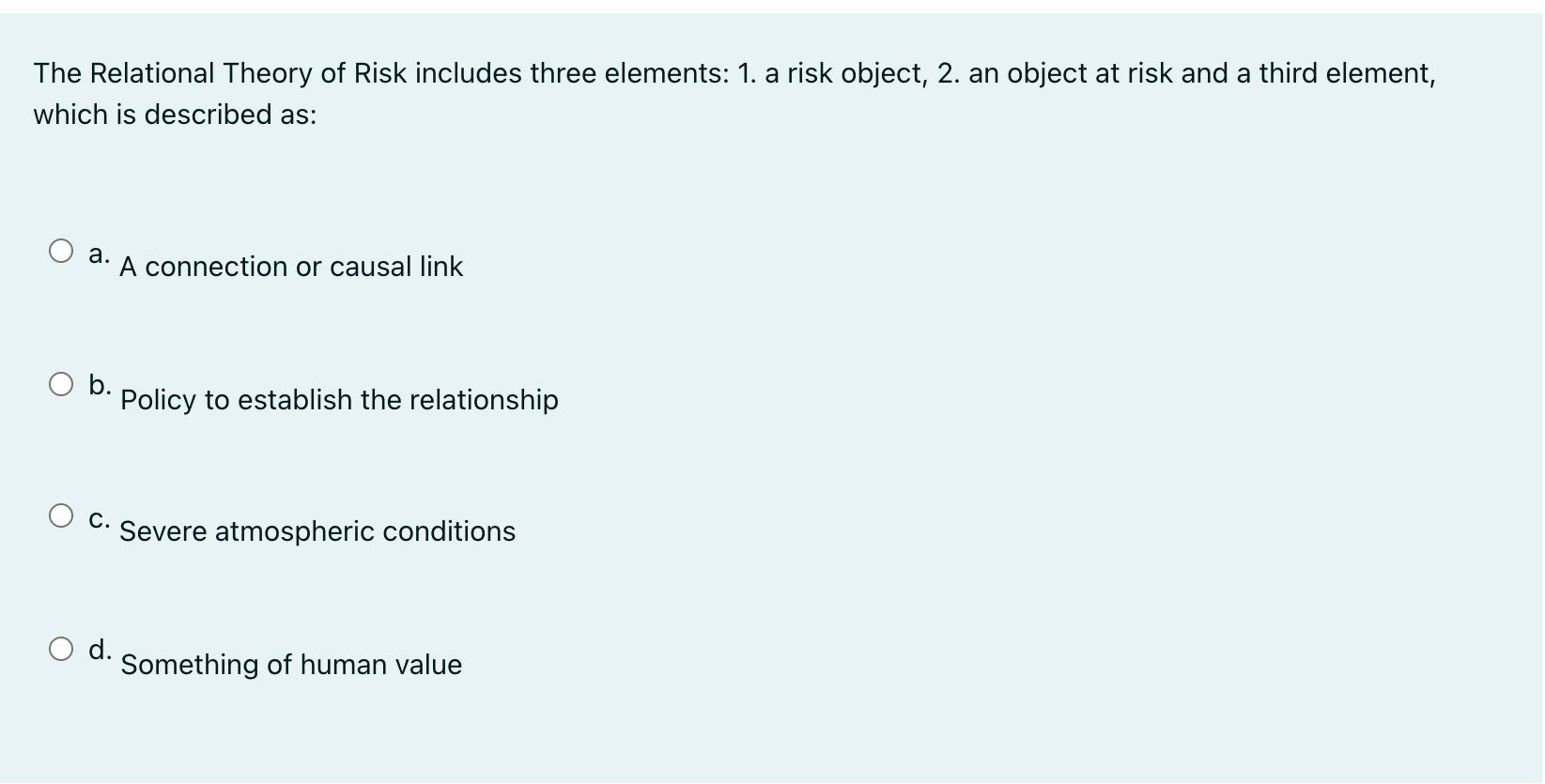 Solved The Relational Theory of Risk includes three | Chegg.com
