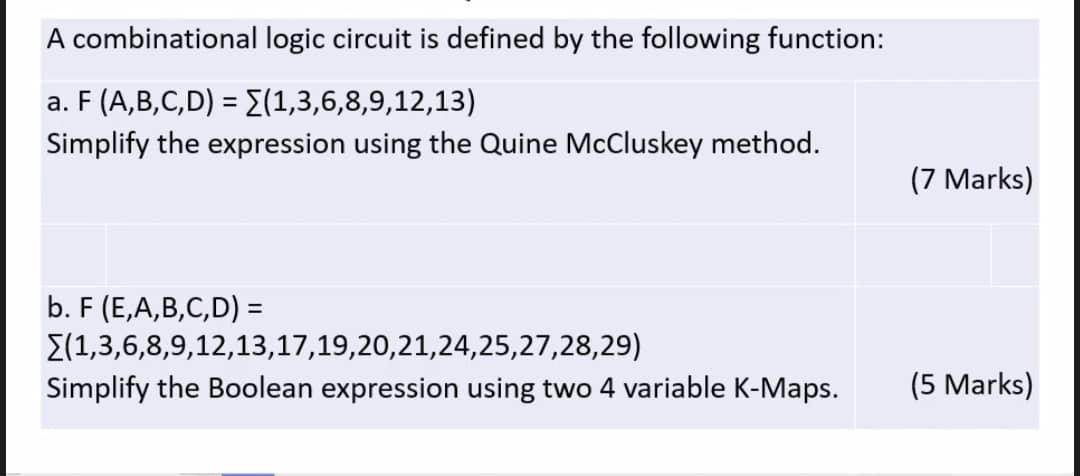 Solved A Combinational Logic Circuit Is Defined By The