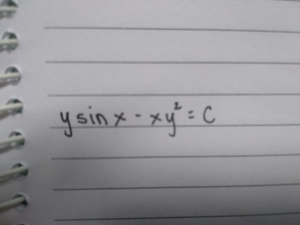 Solved y sinx- xy = C | Chegg.com