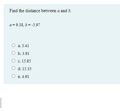Solved Find the distance between a and b. a = 9.38, b = | Chegg.com