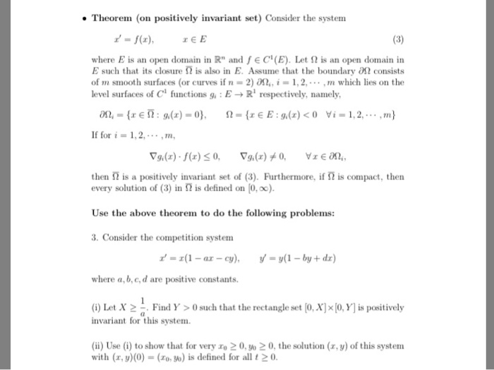 Theorem (on positively invariant set) Consider the | Chegg.com