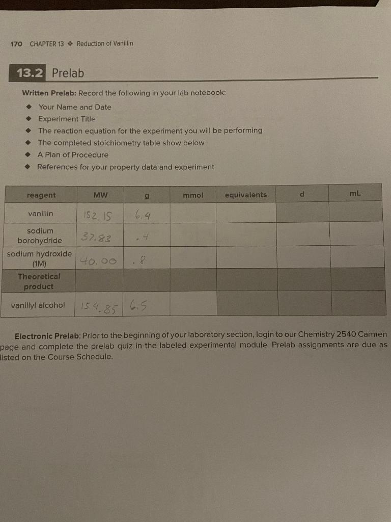 Solved Written Prelab: Record the following in your lab | Chegg.com