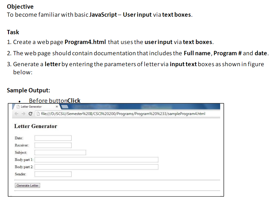 Solved Objective To become familiar with basic JavaScript - | Chegg.com