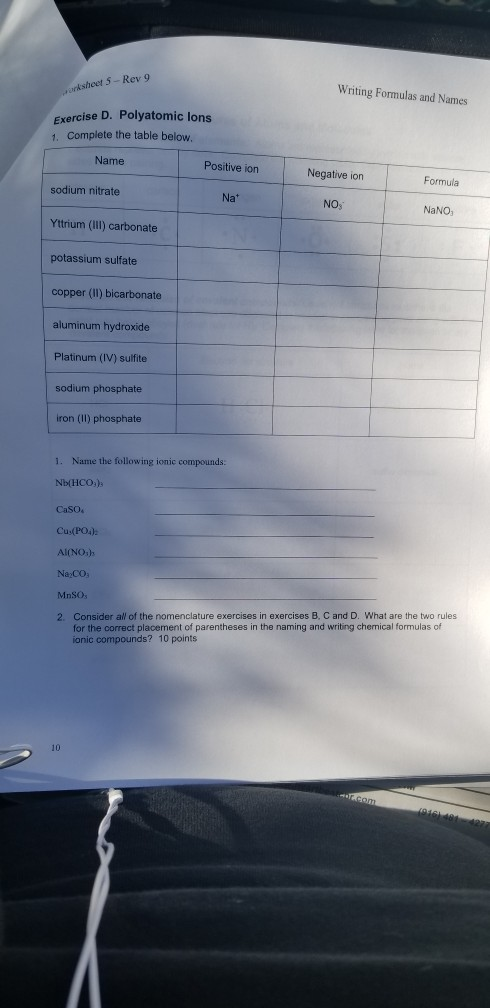 Solved orksheet 5- Rev 9 Writing Formulas and Names Exercise | Chegg.com