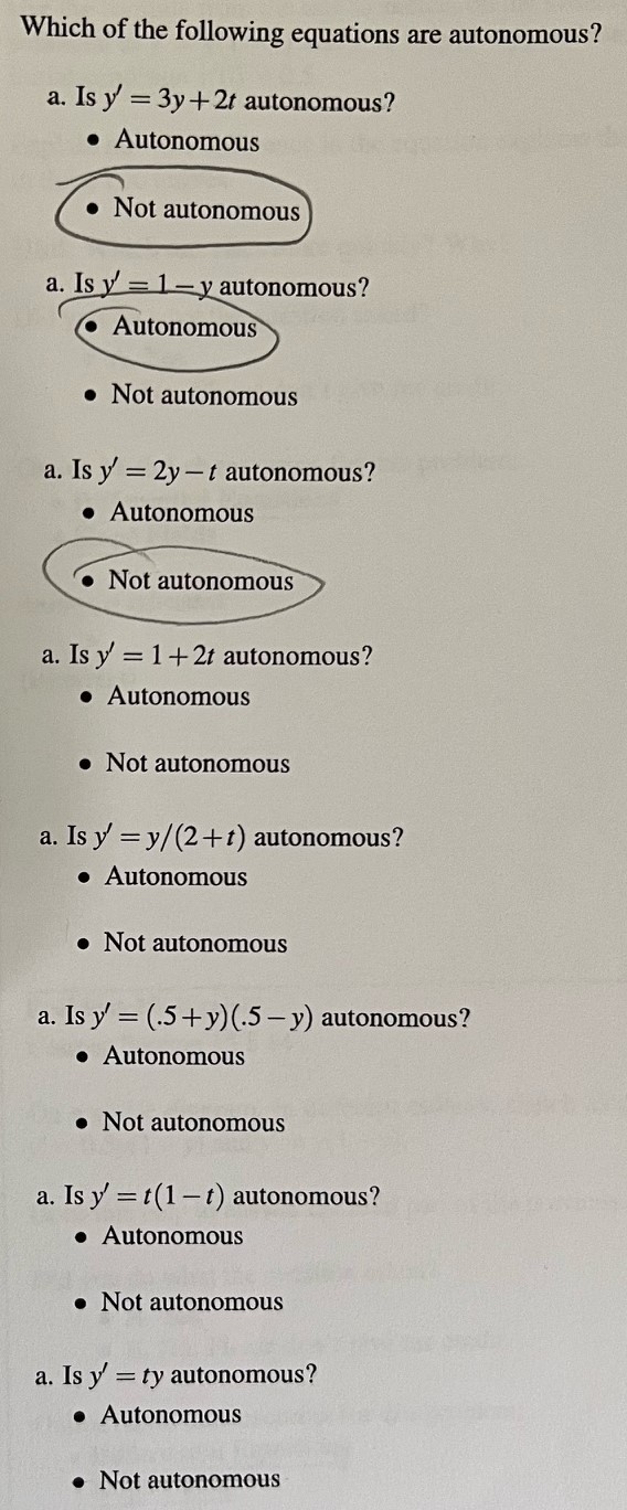 Solved Which of the following equations are autonomous?a. | Chegg.com