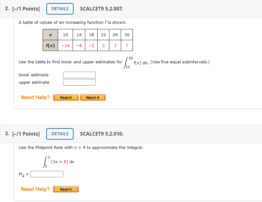 Solved 2. [-/1 Points] DETAILS SCALCET9 5.2.007. A table of | Chegg.com