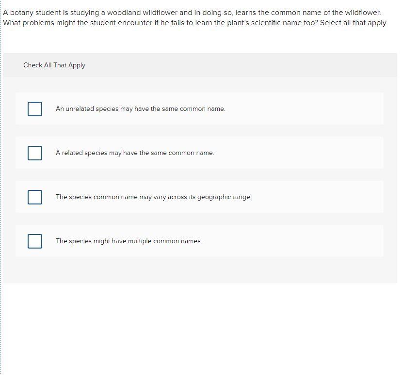 Solved A botany student is studying a woodland wildflower | Chegg.com