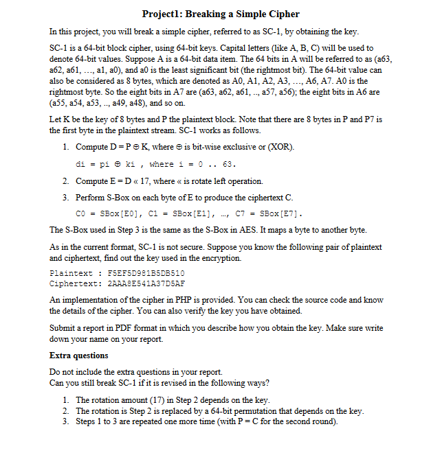 Solved Projectl: Breaking a Simple CipherIn this project, | Chegg.com
