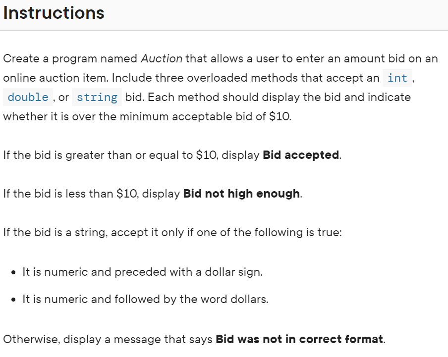 Solved using static System.Console; public class Auction { | Chegg.com
