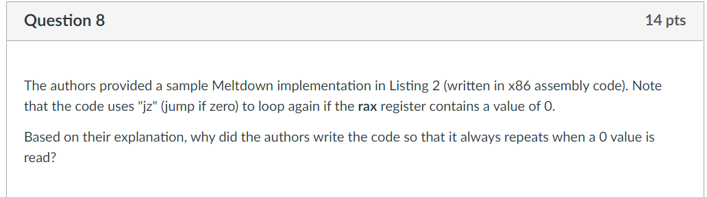 Solved 1; rcx = kernel address, rbx = probe array 2 xor rax, | Chegg.com