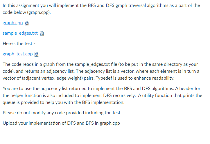 graph.cpp /* Graph read from file, and represnted as | Chegg.com