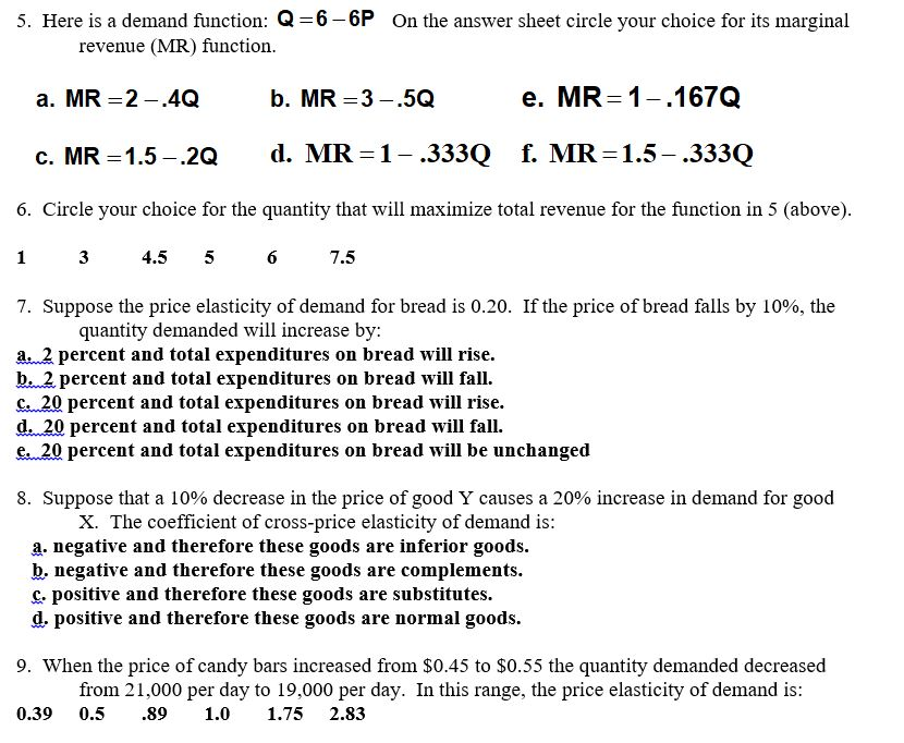 Solved 5. Here is a demand function: Q=6-6P On the answer | Chegg.com